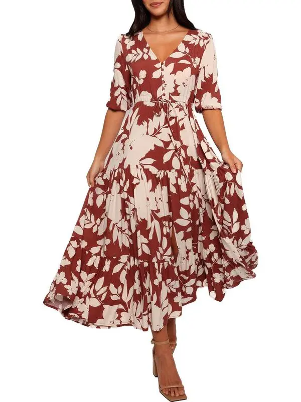 PETAL & PUP Kelda Floral Maxi Dress - Rust Floral