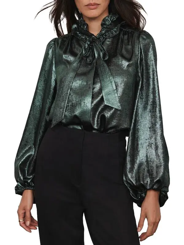 Mint Velvet Metallic Bow Blouse - Green