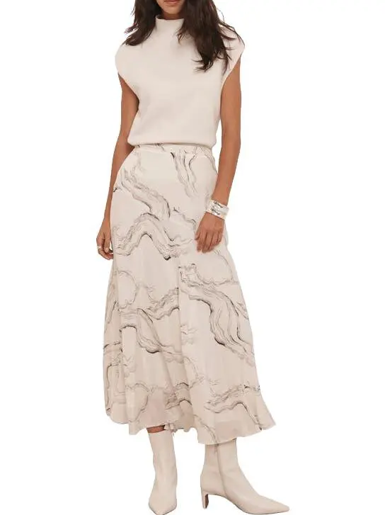 Mint Velvet Marble Print Midi Skirt - Cream