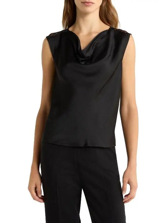 Vince Camuto Lace Trim Cowl Neck Sleeveless Top - Rich Black