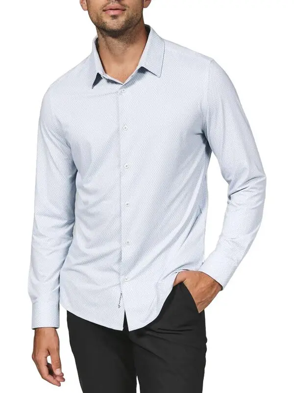 7 Diamonds Layth Geo Print Wrinkle Resistant Performance Button-up Shirt - Light Grey