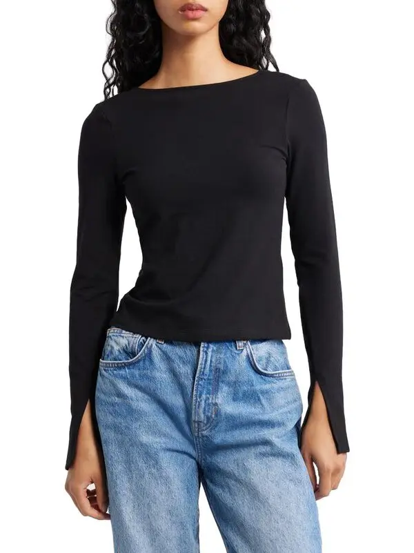 Madewell Long Sleeve Scoop Back T-shirt - Jet Black