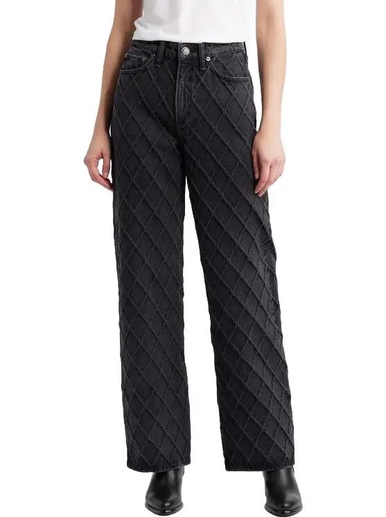 Rag & Bone Logan Diamond Texture Mid-rise Wide-leg Jeans - Qwblk
