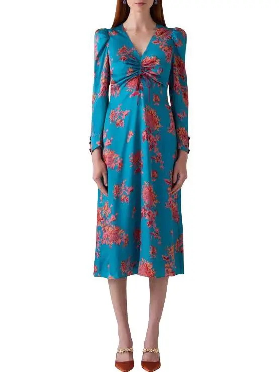 LK BENNETT Celeste Floral Print Midi Dress - Blue Multi