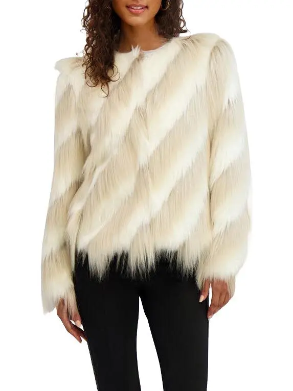 Karl Lagerfeld Paris Short Wispy Faux Fur Jacket - Sand