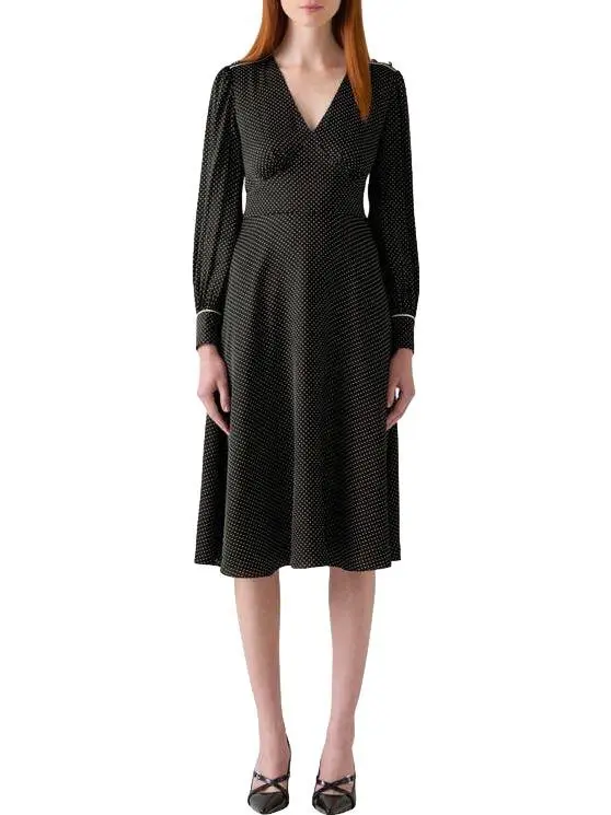 LK BENNETT Larissa Long Sleeve Midi Dress - Black Cream