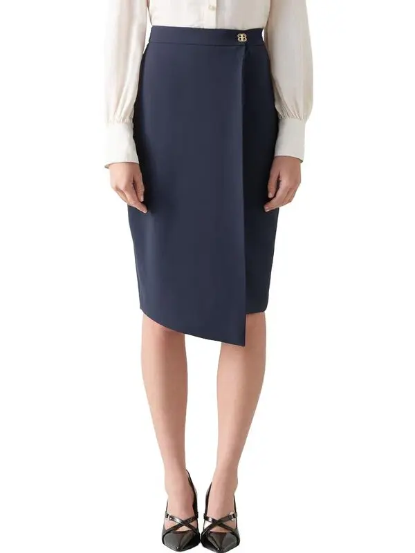 LK BENNETT Audrey Faux-wrap Pencil Skirt - Navy