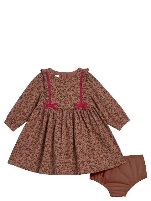 PIPPA & JULIE Floral Ruffle Long Sleeve Dress With Bloomers - Brown