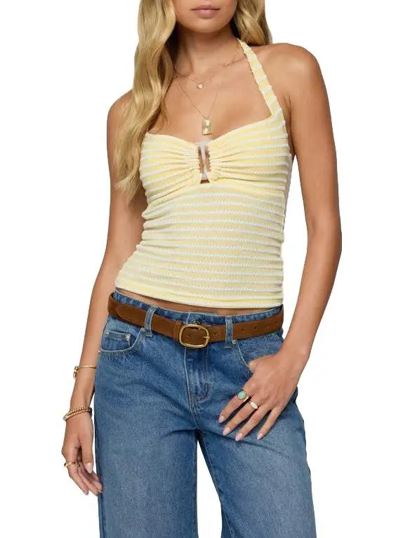 EDIKTED Textured Stripe Halter Top - Yellow