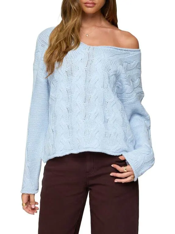 EDIKTED Inga Oversize Cable Knit Sweater - Light-blue