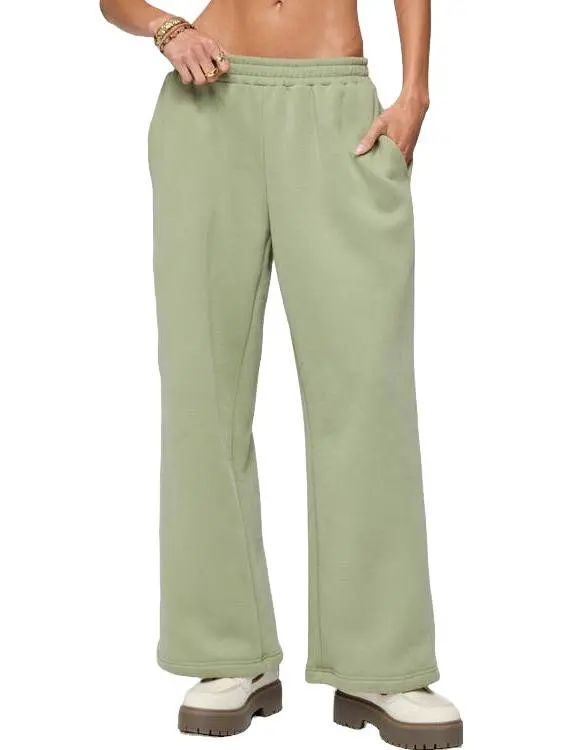 EDIKTED Cotton Blend Straight Leg Sweatpants - Olive