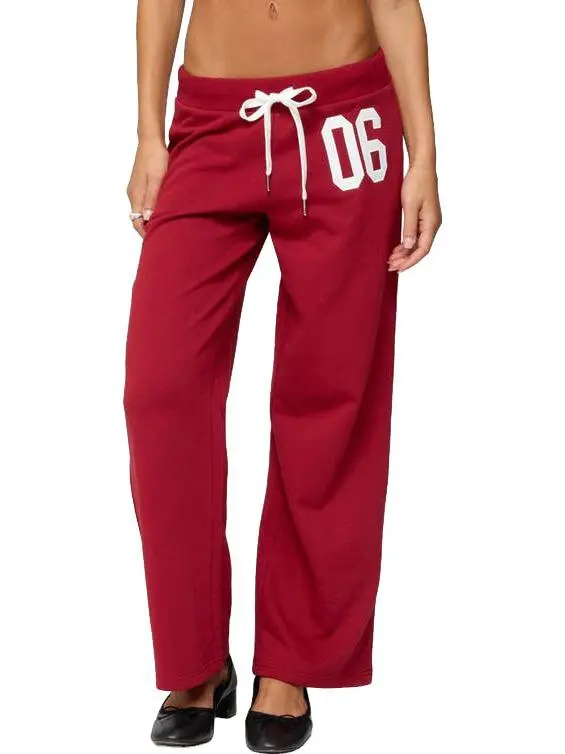 EDIKTED Wide Leg Cotton Blend Drawstring Sweatpants - Burgundy