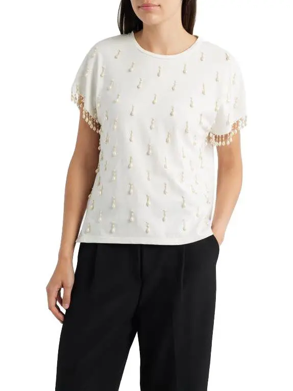 Kobi Halperin Carmel Faux Pearl Accent Cotton T-shirt - Ivory