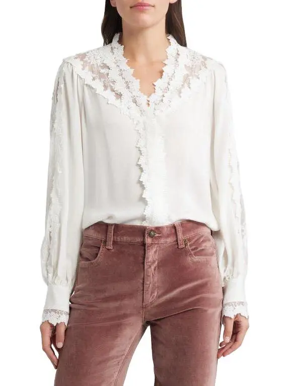 Kobi Halperin Miguel Lace Trim Silk Button-up Shirt - Ivory