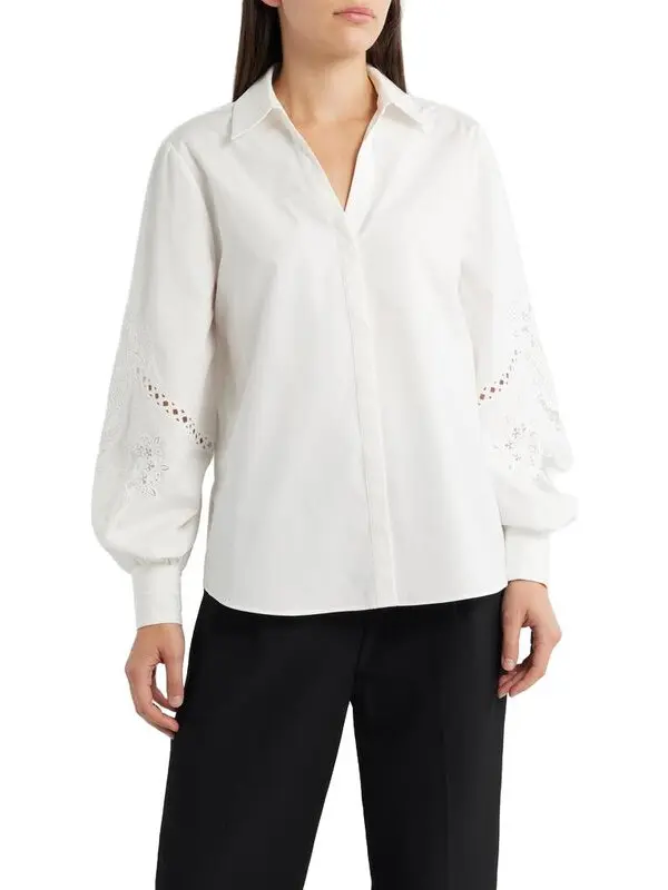 Kobi Halperin Calla Lace Accent Button-up Shirt - White
