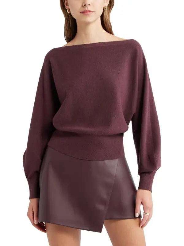 OPEN EDIT Boat Neck Sweater - Burgundy Fudge