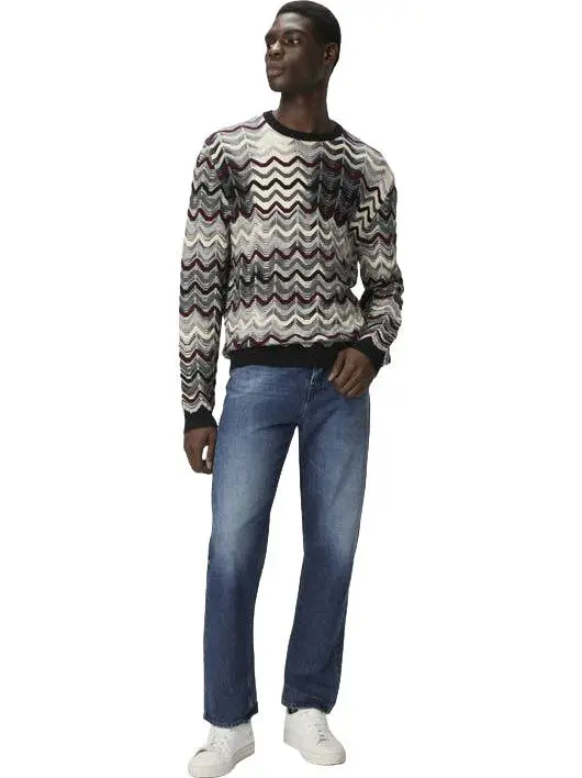 Missoni Crew Neck Geometric Zigzag Pattern Sweater - Grey & Red