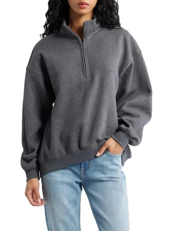 Bp. Relaxed Quarter Zip Pullover - Grey Medium Charcoal Heather