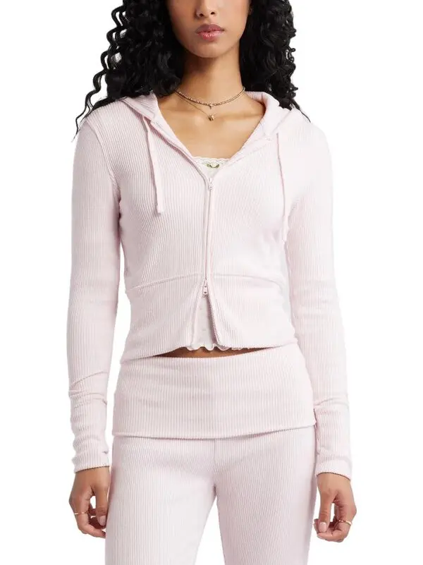 Bp. Hacci Rib Zip Hoodie - Pink Primrose