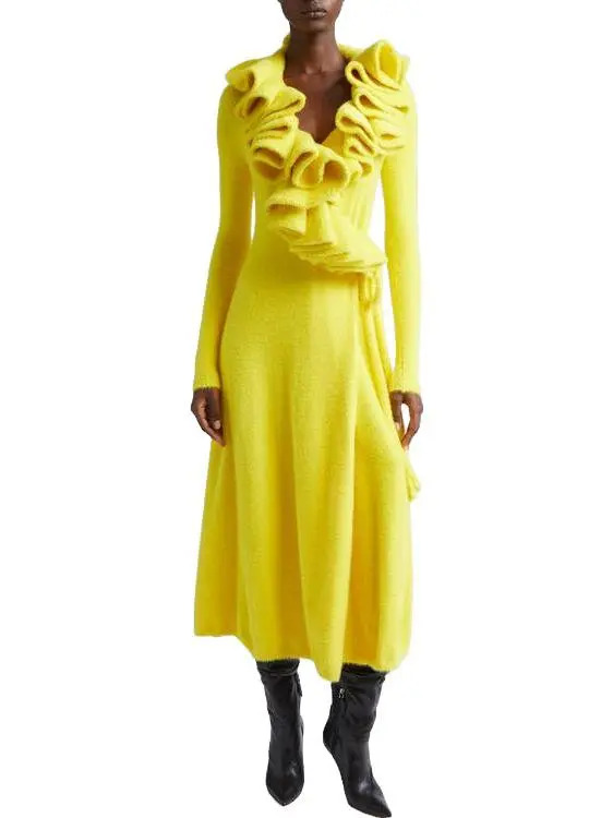 DIESEL® M-ingelina Long Sleeve Wrap Sweater Dress - Yellow
