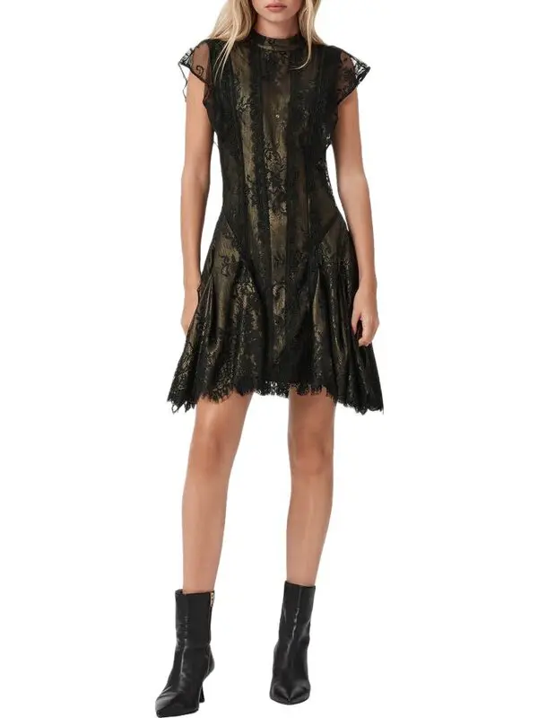 ALLSAINTS Fleur Lace Minidress - Metallic Gold