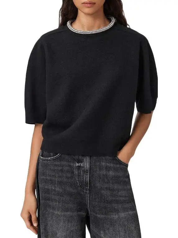 ALLSAINTS Odell Rhinestone Collar Wool Sweater - Black