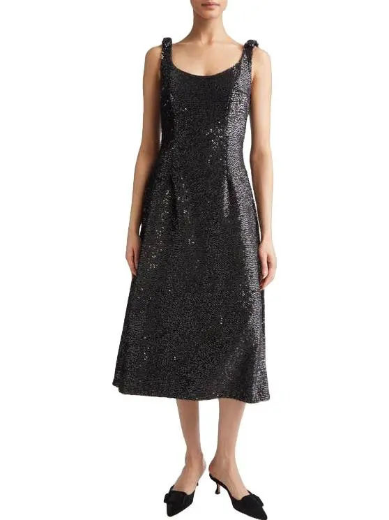 EMILIA WICKSTEAD Tippini Textured Sequin Sleeveless Midi Evening Dress - Black