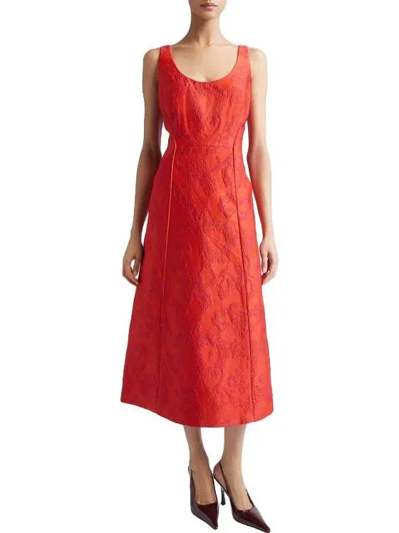 EMILIA WICKSTEAD Labrina Bouclé Floral Jacquard Sleeveless Column Gown - Red