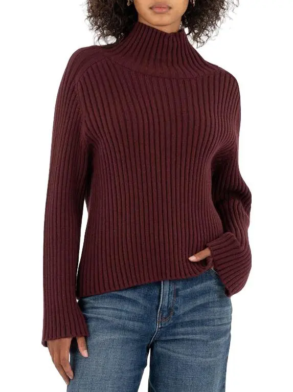 Kut From The Kloth Hera Mock Neck Rib Sweater - Raisin