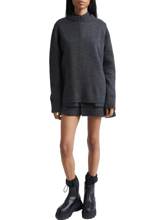 Sacai Mixed Media Wool Suiting And Knit Sweater Dress - Charcoal Gray