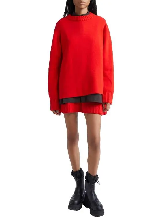 Sacai Mixed Media Wool Suiting And Knit Sweater Dress - Red/brown
