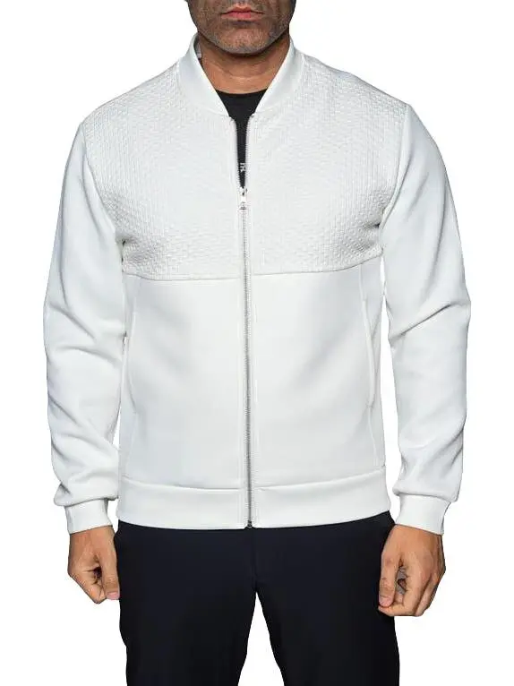 MACEOO Embossed Lambskin Leather Bomber Jacket - White
