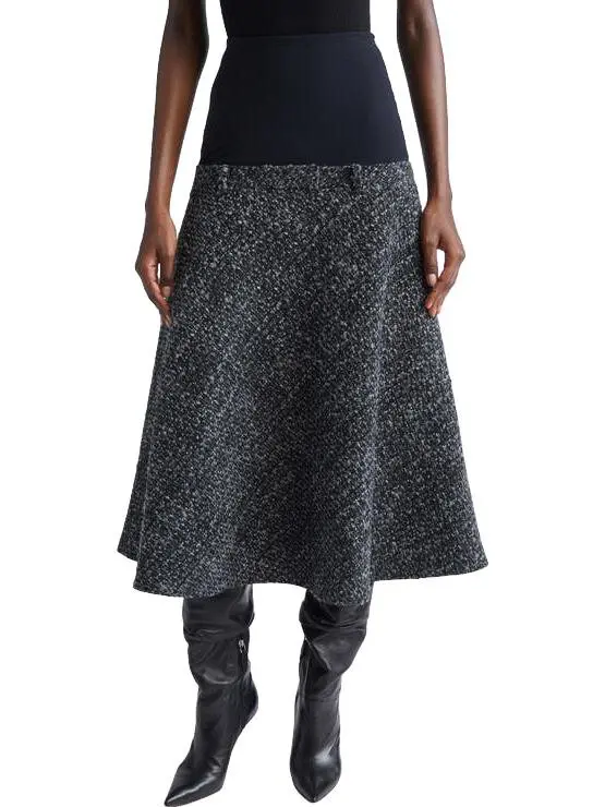 DIESEL® O-grace Bouclé Tweed & Jersey Midi Skirt - Deep Black