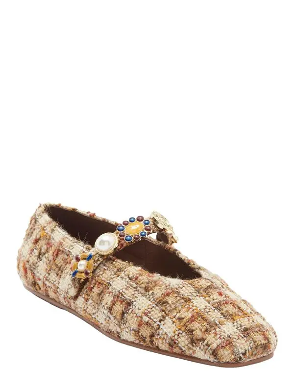 Jeffrey Campbell Amarissa Mary Jane Flat - Beige Brown Tweed