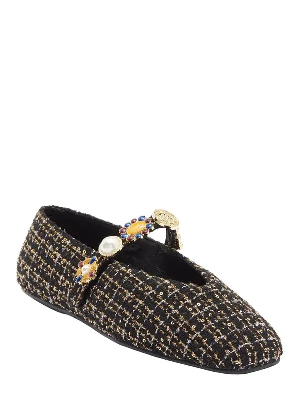 Jeffrey Campbell Amarissa Mary Jane Flat - Black Gold Tweed