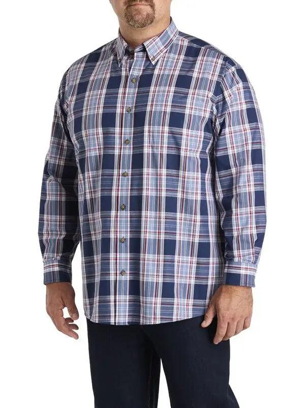 HARBOR BAY BY DXL Big & Tall Easy-care Large Plaid Sport Shirt - Blue