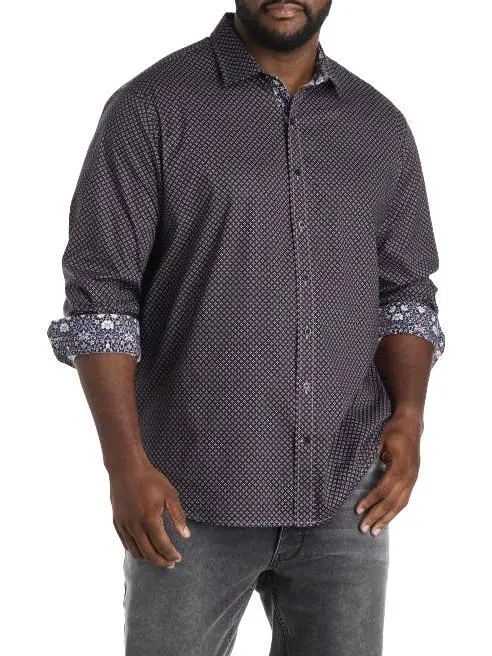 SYNRGY BY DXL Big & Tall Micro Diamond Print Sport Shirt - Black