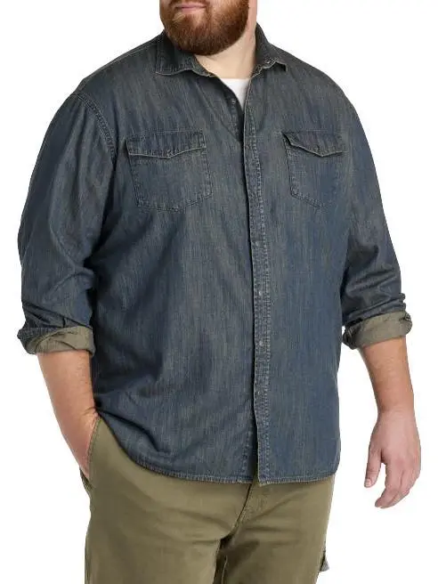 TRUE NATION BY DXL Big & Tall Washed Denim Sport Shirt - Blue