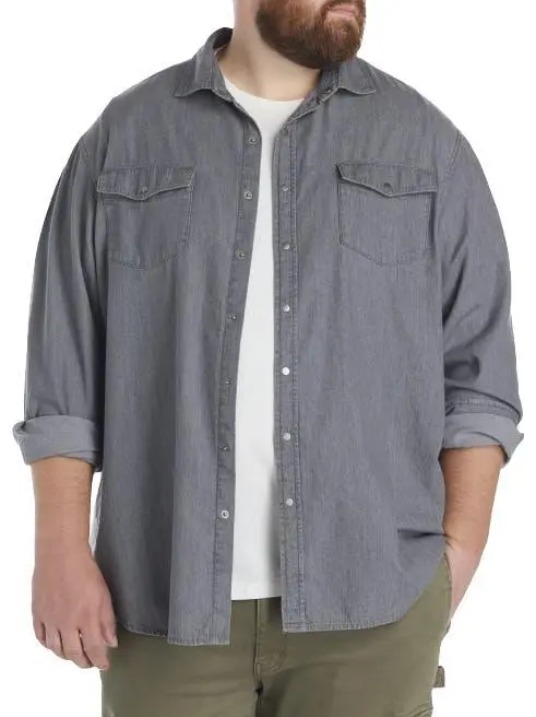 TRUE NATION BY DXL Big & Tall Washed Denim Sport Shirt - Grey