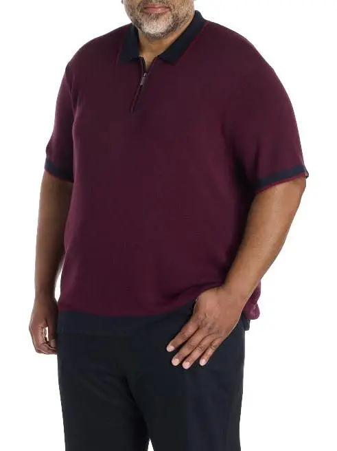 Perry Ellis Big & Tall Colorblocked Stitched Sweater Polo - Zinfandel