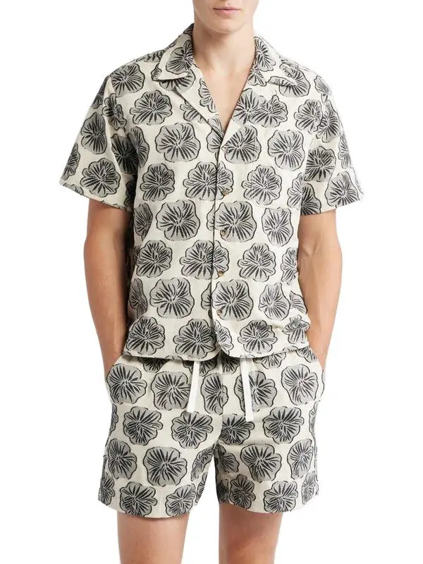 RIZORT Hibiscus Print Camp Shirt - White