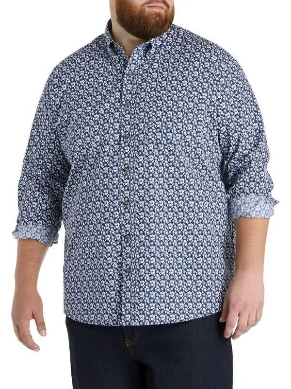HARBOR BAY BY DXL Big & Tall Easy-care Floral Print Sport Shirt - Blue Multi