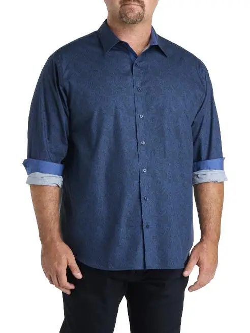 SYNRGY BY DXL Big & Tall Tonal Paisley Sport Shirt - Navy