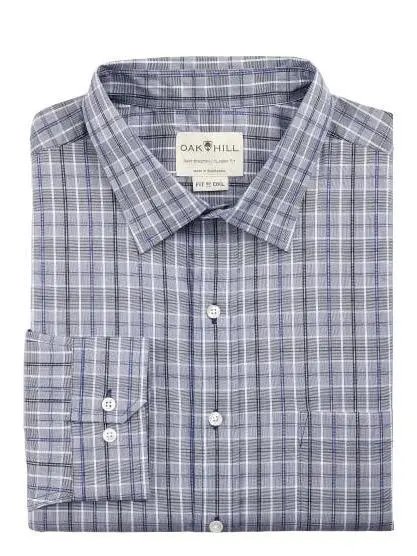 OAK HILL BY DXL Big & Tall Medium Plaid Performance Dress Shirt - Blue