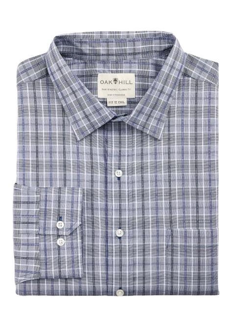 OAK HILL BY DXL Big & Tall Medium Plaid Performance Dress Shirt - Blue