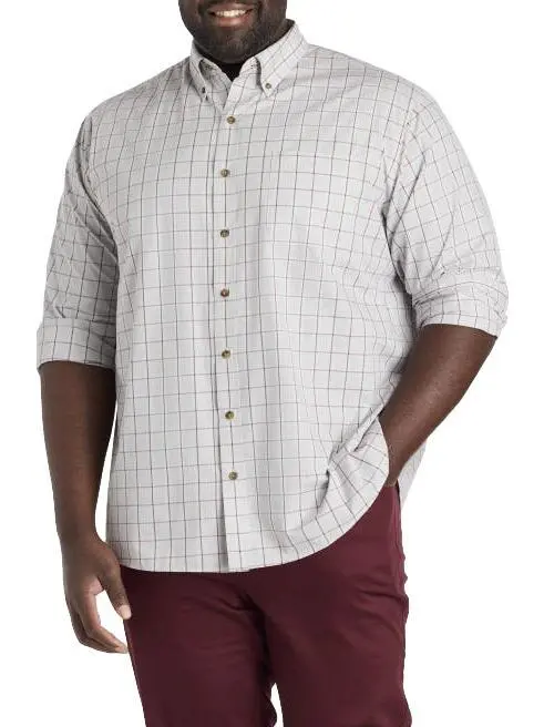 HARBOR BAY BY DXL Big & Tall Easy-care Medium Plaid Sport Shirt - Grey