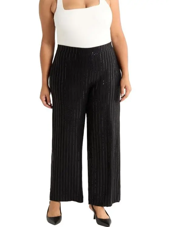 Anne Klein Metallic Pinstripe Wide-leg Pants - Anne Black