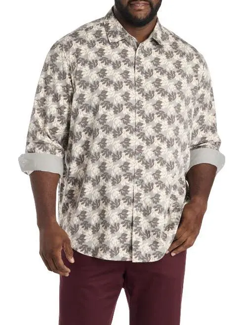 SYNRGY BY DXL Big & Tall Rolled-sleeve Floral Print Sport Shirt - Grey