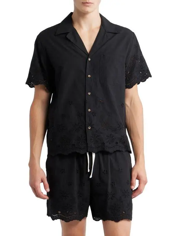 RIZORT Banks Eyelet Embroidery Camp Shirt - Black