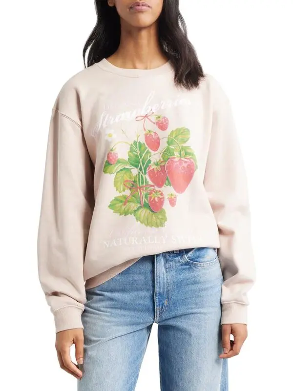 GOLDEN HOUR Strawberry Market Graphic Sweatshirt - Mushroom
